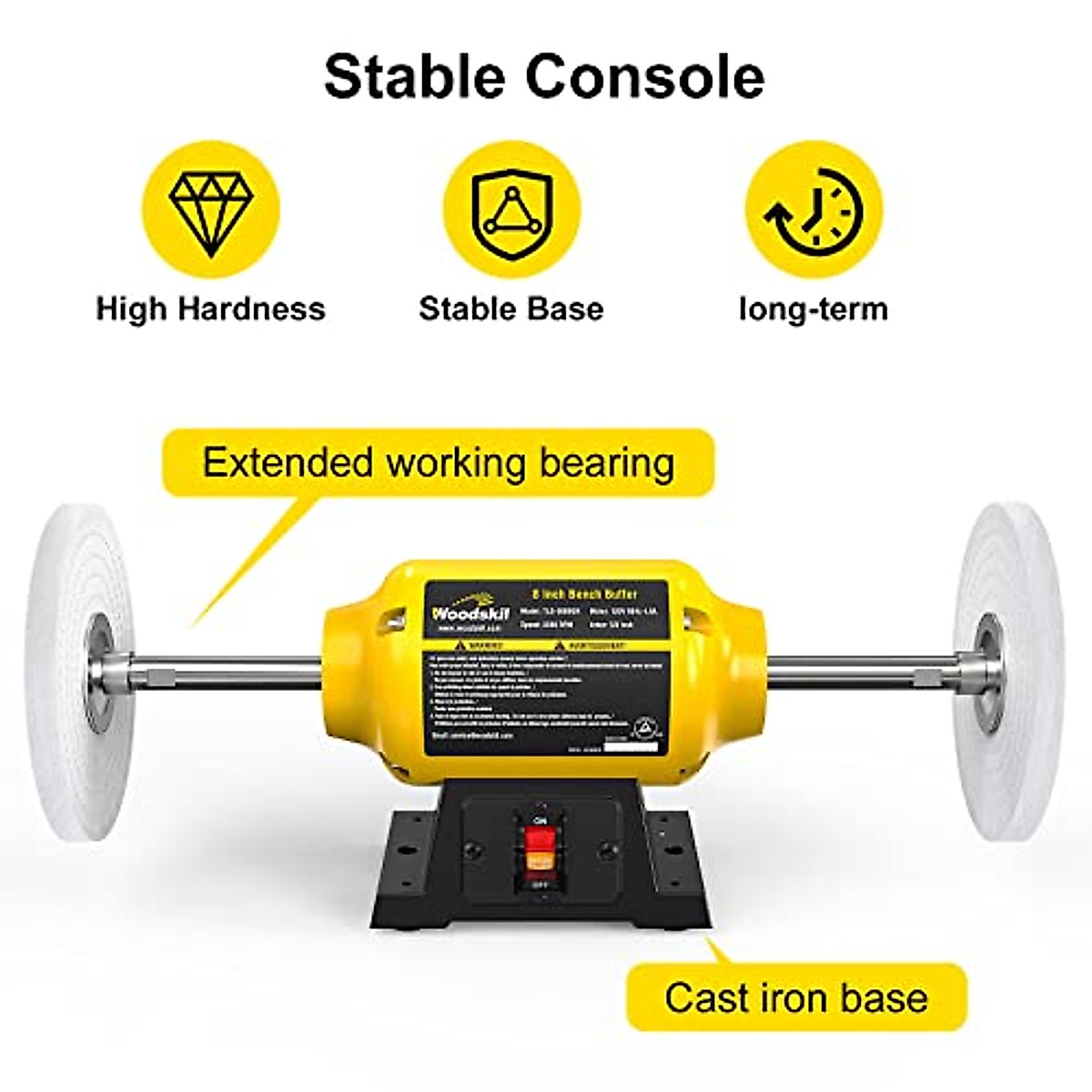 Woodskil Bench Buffer Polisher 4.8A 8-Inch Polishing Machine 3600rpm with 2 pcs-Fiber Wheels for Buffing Metal, Jewelry, Wood, Jade, and Plastic Parts