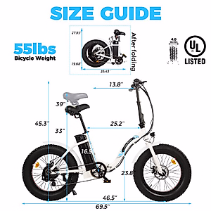 ECOTRIC 20" Folding Electric Bike Ebike 36V/12.5AH Lithium Battery 500W Powerful Rear Motor Step-Through Fat Tire Bicycle Shimano 7 Speed Gear (Black/White) 90% Pre-Assembled