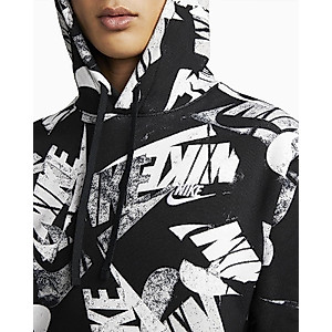Nike Men's Essentials+ Allover Print Fleece Hoodie Black/White Medium