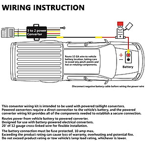 CARROFIX Powered Converter Wiring Kits for Trailer Tail Light Converter, 10 Amps, 20 FT of 12-Gauge Cross-Linked Wire