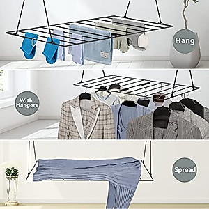 HAVEDAWN Hanging Drying Rack Clothing, Folding Laundry Rack Indoor, Space-Saving, Easy to Unfold & Fold Flat, Collapsible Clothes Drying Rack in Laundry Room for Towels, Baby Clothes, Lingerie, Black