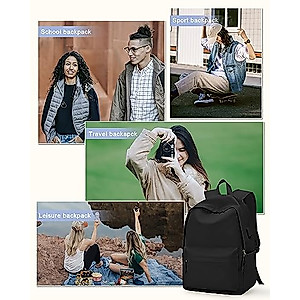 VECAVE Lightweight Backpack for Women Men, Travel Casual Daypack Laptop Rucksack, Waterproof College High Secondary Bookbag Daily Bag, Black