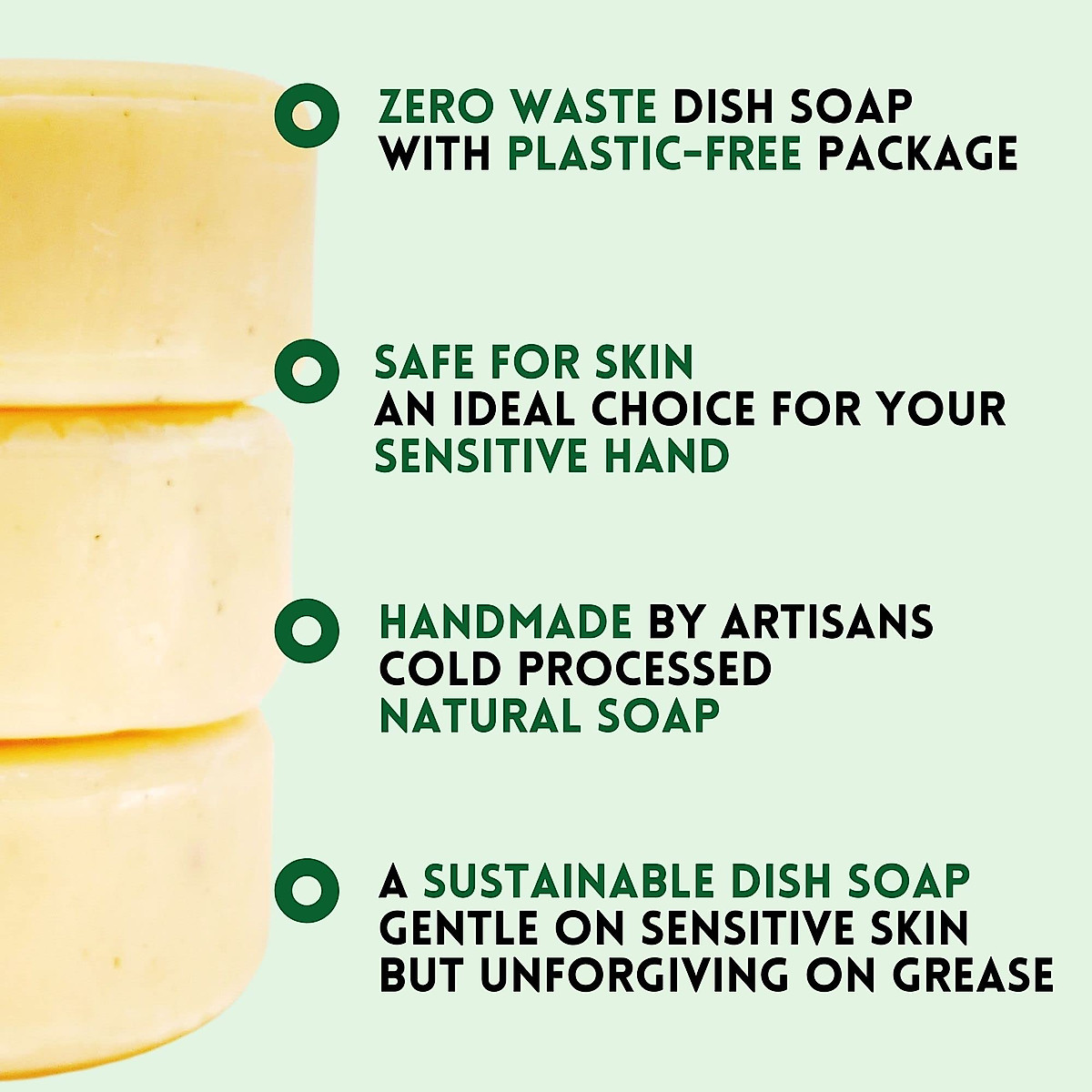 Zero Waste Natural Dish Soap Bar (Pack of 3 Bars) - Solid Vegan Dishwashing Block - Cold Processed, Eco Friendly Plastic Free Packaging with Sustainable Organic Ingredients for Kitchen