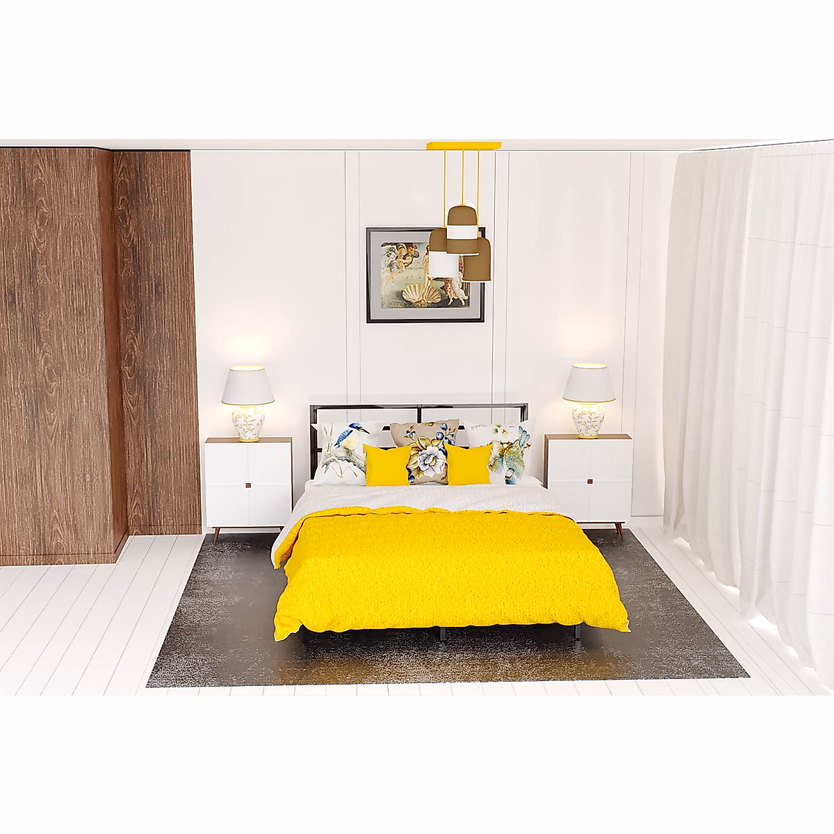 UrbanLab QuickLock Queen Platform Bed Frame with Headboard | Quiet & Sturdy | No Box Spring | 14 inch Mattress Foundation Metal Platform Bed Frame | Quiet & Sturdy | No Box Spring Needed