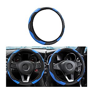 Car Steering Wheel Cover, Universal Microfiber PU Leather Elastic 15 inch Stitching Color Anti-Slip Steering Wheel Protector, Car Interior Accessories Steering Wheel Cover for Men Women (Blue)