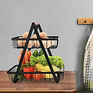 DEFLECTAIR 2-Tier Countertop Fruit Basket Fruit Bowl Bread Basket Vegetable Holder for Kitchen Storage, Black
