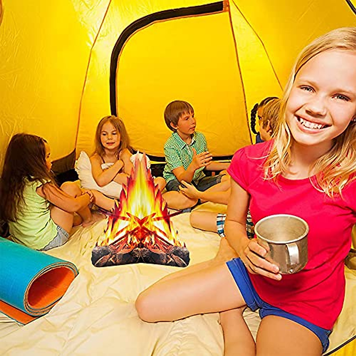 MYUBWTF 2 Sets Fire Fake Flame Paper, 12 Inch 3D Tall Artificial Fire Fake Flame Paper, Flame Cardboard Decoration Used for Table Center, Camping, Beach, Campfire Party (Simulation)