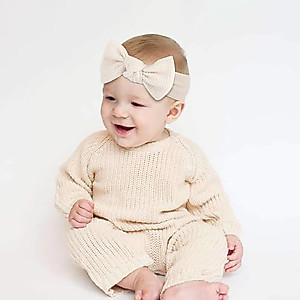 YanJie 4 PCS Baby Girl Headbands Handmade Big Bows Soft Stretchy Infant Newborn Headband with Bows Headwrap Hair Accessories Beige Light Khaki Coffee Gray