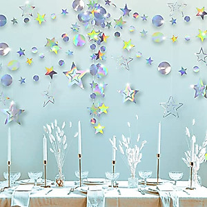 Corwogolo Star Party Decoration Iridescent Dots Holographic Twinkle Little Stars Garlands Hanging Streamer Banner Backdrop for Birthday Baby Shower New Year Wedding Ramadan Party