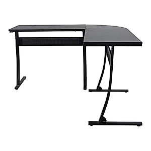 L-Shaped Computer Gaming Desk, 54.3'' Corner Writing Table Workstation Multipurpose Space-saving Study Laptop Table with Wide Desktop & Sturdy Metal Legs for Home Office Bedroom, Easy Assembly, Black