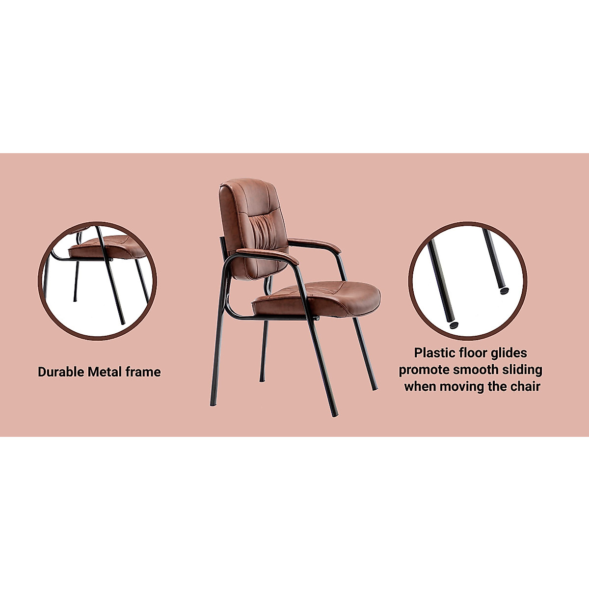 BTEXPERT Brown Leather Office Executive Waiting Room Guest Reception Side Conference Chair, BB5046BR