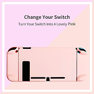Niclogi Dockable Case for Nintendo Switch, Protective Cover Case Compatible with Nintendo Switch Console and Joy-Con Controller, Separable Hard Cover Case with 2 Thumb Grip Caps(Pink)