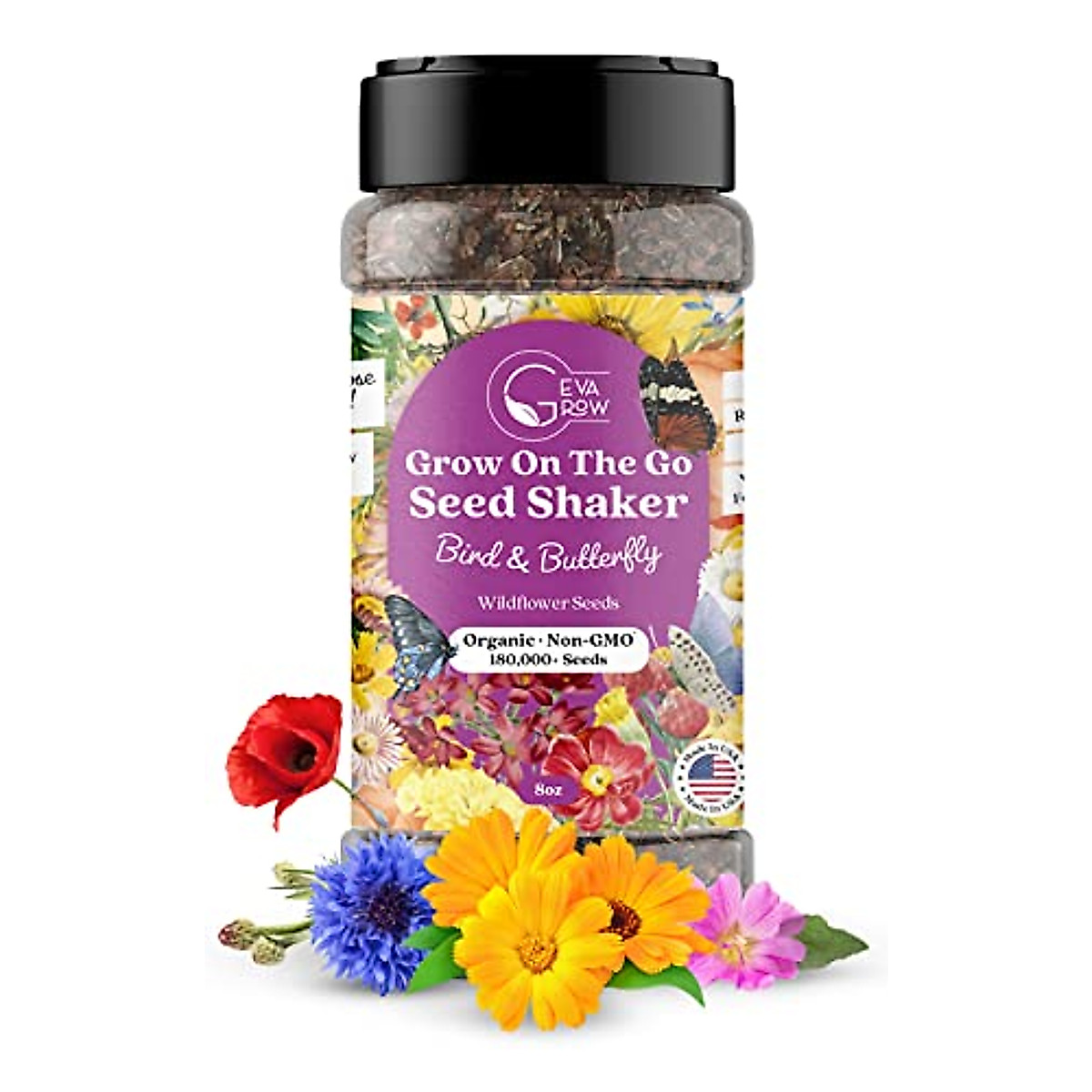 Bulk Wildflower Seed Shaker - Bird & Butterfly Garden Seed Mix | Bulk 180,000+ Seeds of Annual & Perennia l Hummingbird, Flower Seeds for Planting | No Messy Bags or Packets | 8 Ounce