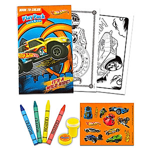 Bendon Publishing Set of 15 Kids Play Packs Bundle ~ Fun Party Favors Coloring Book Crayons, Stickers Plus Door Hanger and Loot Bags (Hot Wheels)
