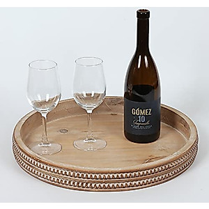 Carah & Cossh Round Wooden Serving Tray, Whitewashed Round Decorative Wood Tray , Round Farmhouse Rustic Decorative Tray, Perfect for Storage and Display (Brown)