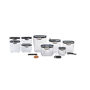 Progressive International ProKeeper+ 13 Piece Clear Plastic Airtight Food Flour Snack & Sugar Baker's Kitchen Container Canister Set with Magnetic Accessories (Grey Clear, 13-Piece)