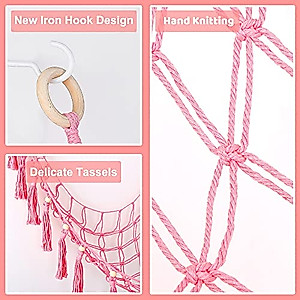 Tinabless Stuffed Animal Net or Hammock, Hanging Corner Pet Net for Stuffed Animals Toy Storage, Stuffed Animal Hammock Holder with Hooks for Bedroom Nursery Crib Kindergarten Wall Decor(Pink)