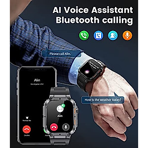 Smart Watch for Men Bluetooth Make Calls with 1.96in Big Screen 400mAh Long-Lasting Battery Message Reminder Voice Assistant IP68 Waterproof Rugged Sports Tracker Android iOS Stylish Men's Smartwatch