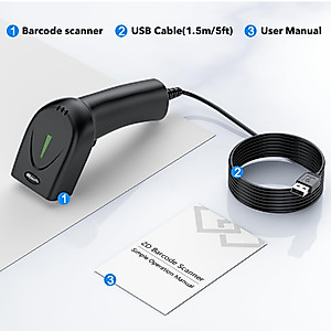 2D Barcode Scanner,Alacrity USB Wired Handheld QR Code Scanner Reader,Plug and Play,Compatible with Windows,Mac,Android,Linux,Work with PC,POS Machine,Laptop in Retails,Book Store,Pharmacy