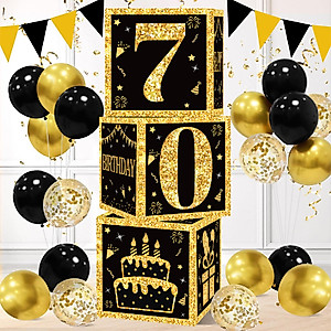 70th Birthday Decorations Boxes for Men- 3PCS Black Gold Happy 70th Birthday Balloons Boxes, 70 Year Old Party Supplies for Men Women