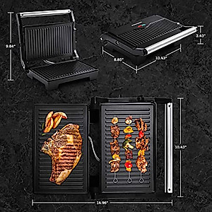 MONXOOK Panini Press Sandwich Maker, Non-Stick Coated Plates (9.06INx5.63IN), Opens 180 Degrees, 1000W Sandwich Press, Contact Indoor Grill with Locking Lid, Black