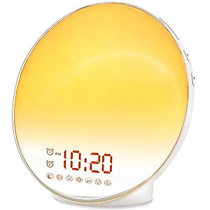Wake Up Light Sunrise Alarm Clock for Kids, Heavy Sleepers, Bedroom, with Sunrise Simulation, Sleep Aid, Dual Alarms, FM Radio, Snooze, Nightlight, Daylight, 7 Colors, 7 Natural Sounds, Ideal for Gift