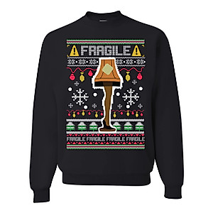 Wild Bobby Fragile Leg Lamp Christmas Story Funny Xmas Ugly Christmas Sweater Unisex Crewneck Sweatshirt, Black, X-Large