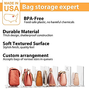 Adjustable Purse Organizer for Closet,Clear Shelf Dividers Sturdy Handbag Separators Organizer for women Humidity Control Crispers