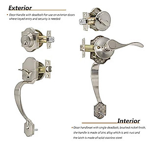 DECORITEN Single Cylinder Handleset with Wave Lever, Satin Nickel Front Entry Handle, Right-Handed Exterior Lever