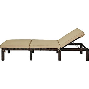 2PCS Outdoor Patio PE Rattan Chaise Lounge Lounger Recliner Chair Sunbathing Bed Soft Non-Woven Cushion With Zipper 6 Level Adjustable Backrest Steel Frame Ideal For Garden Deck Backyard Pool Side Use