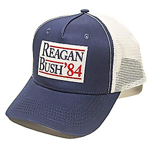 Urban Ridge Reagan Bush ’84 Adult Trucker Hat Snapback, Navy Blue with Embroidered Patch
