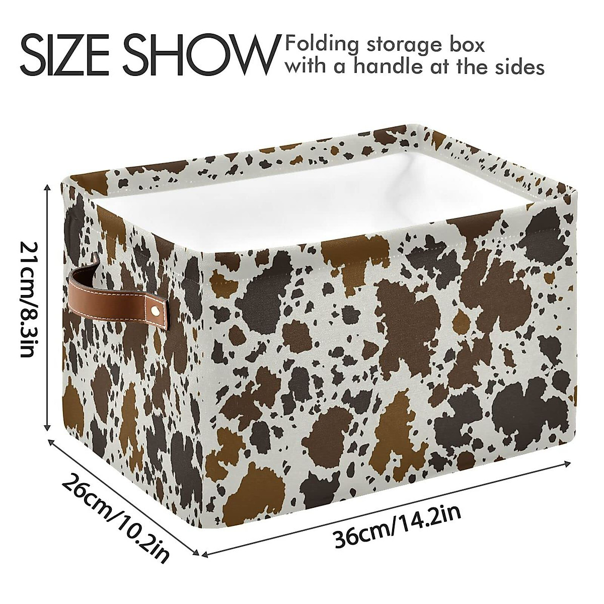 xigua Cow Print Storage Bin Collapsible Canvas Storage Basket Closet Organizer with Handles for Bedroom Nursery Shelves Laundry Room, 1 Pack