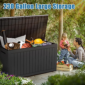 Zevemomo 230 Gallon Waterproof Resin Deck Box - Outdoor Indoor Large Storage Box Bench for Patio Cushions Furniture Toys Garden Tools, All Weather Rattan Wicker, Lockable, Black