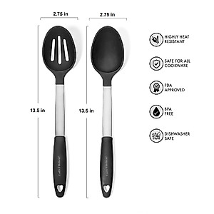 Daily Kitchen Cooking Spoons Set Heat Resistant Silicone and Stainless Steel Metal - Serving Spoon with Rubber Grip - Flexible Silicone Spoon for Non Stick Cookware – Spoons for Cooking – 2-Set