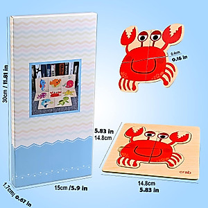 Faburo 8pcs Wooden Puzzles for Toddlers 1-3, Toddler Puzzles Ages 2-4, Montessori Toys for 1-3+ Years Girl Boy, Sea Animal Puzzle for Kids, Jigsaw Puzzles Educational Toys Preschool Puzzles for 1-3