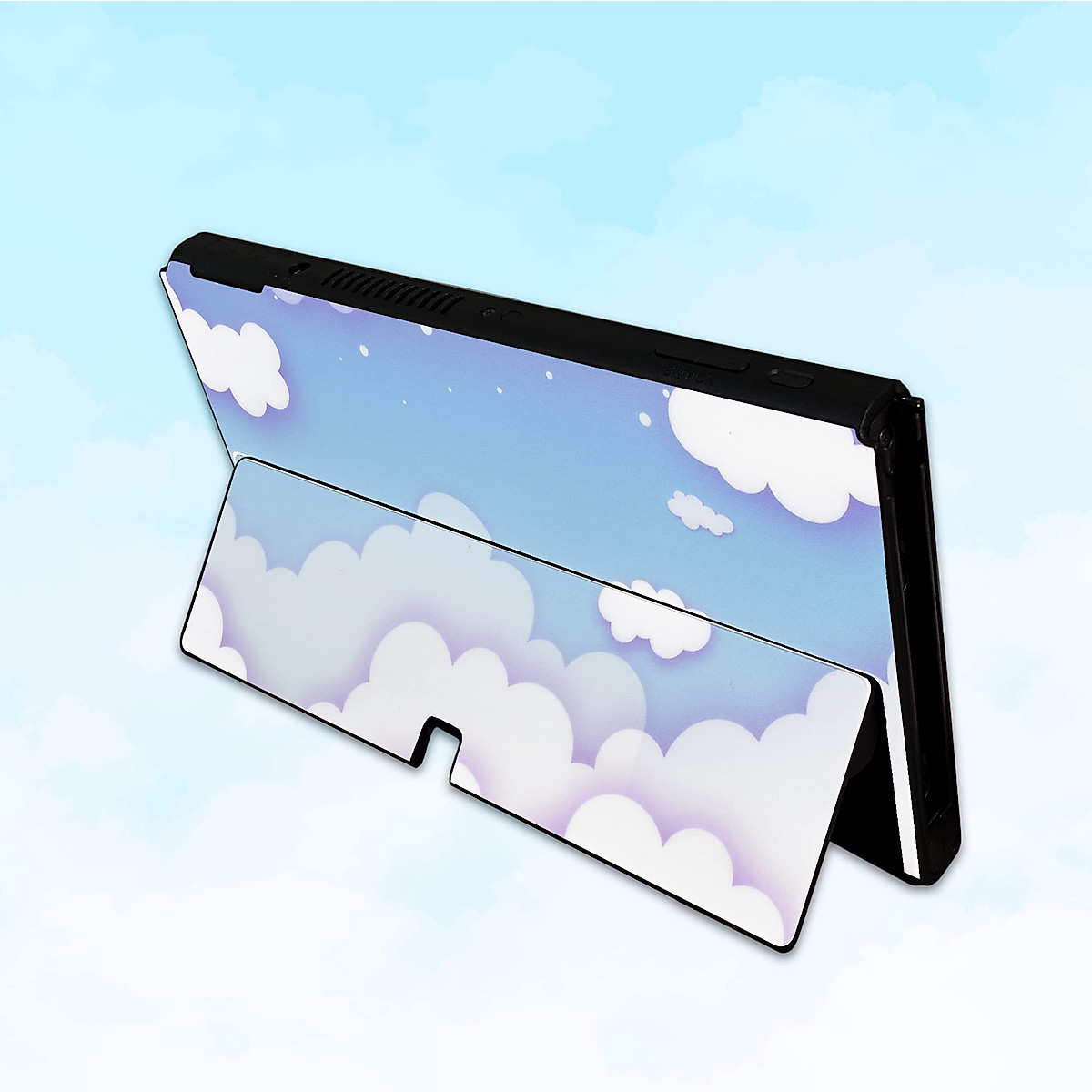 BelugaDesign Clouds Switch Skin | Pastel Sticker Wrap Vinyl Decal | Cute Fluffy Round White Sky Compatible with Nintendo Switch OLED (Switch OLED, Blue)