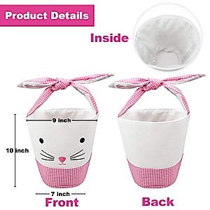 Leesgel Bunny Easter Basket for kids, Easter Basket for Girls Boys Easter Baskets with Handle Easter Bucket Gift Baskets for Kids Easter Basket Bags Party Favors for Kids (Pink)