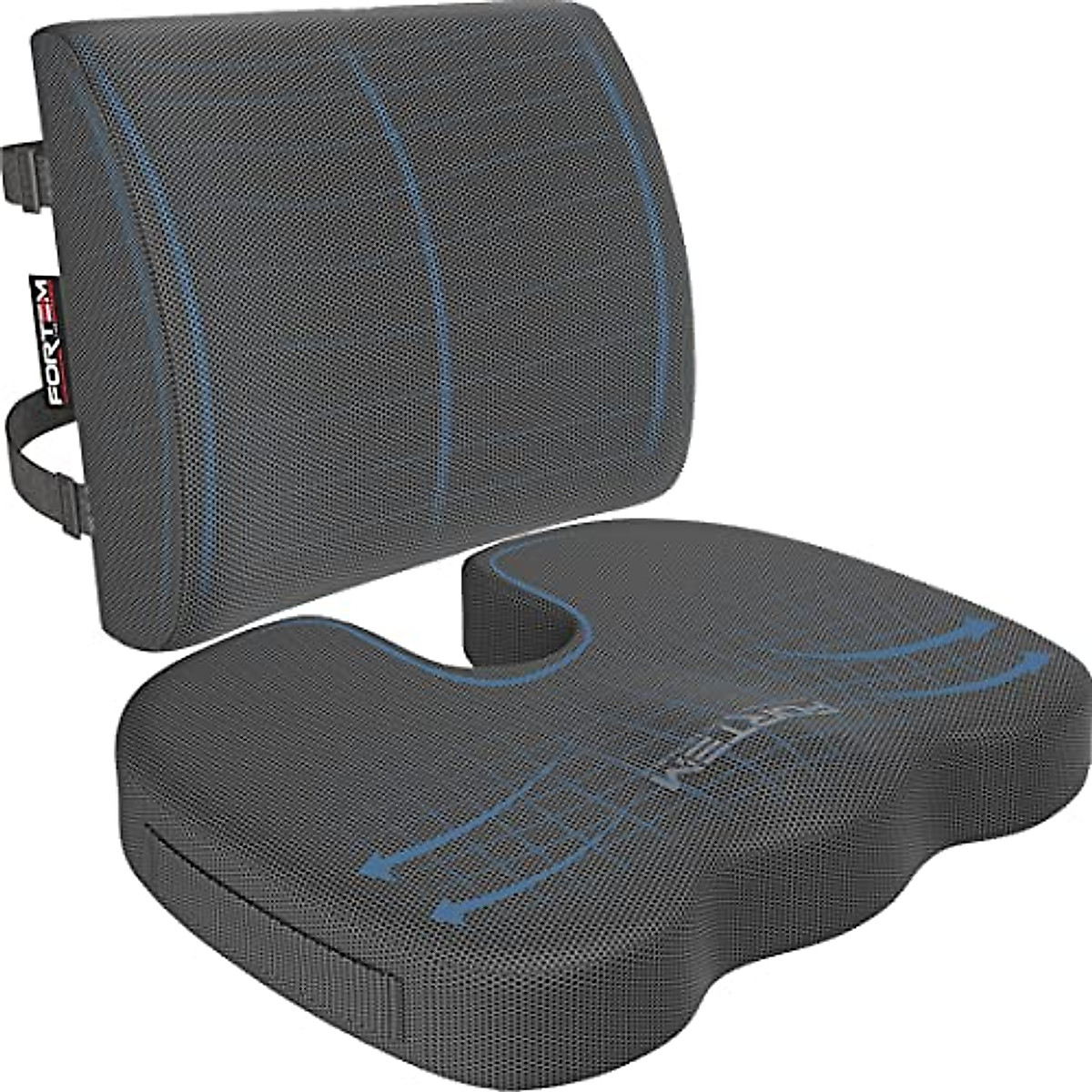 FORTEM Chair Cushion, Seat Cushion, Lumbar Support Pillow for Chair, Car Seat Cushion, Back Support Memory Foam Pillow Washable Cover Dark Grey