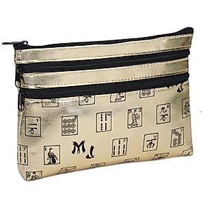 Mah Jongg Direct Gold Pattern 3-Zipper Purse, holds 2023 card, easy to clean, designer style