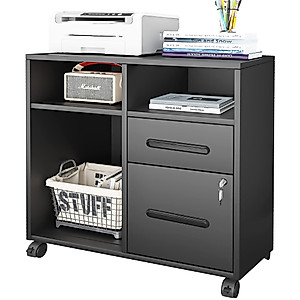 YITAHOME 2-Drawer Filing Cabinet, Office Metal Stainless Steel Mobile Lateral Filing Cabinet On Wheels, Printer Stand with Open Storage Shelves for Home Office