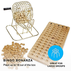 Royal Bingo Supplies Bingo Game Set for Adults, Seniors, and Family - 18 Cards 150 Chips 75 Balls, Brass Roller Cage and Board - Vintage Set