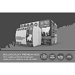 Bulldoglogy Carbon Black Puppy Pee Pads with Adhesive Sticky Tape - Large Charcoal Housebreaking Dog Training Wee Pads (24x24) 6 Layers with Extra Quick Dry Bullsorbent Polymer Tech (50-Count)