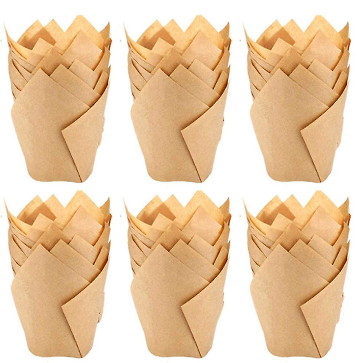 200pcs Tulip Cupcake Liners Natural Baking Cups Muffin Paper Liner Grease-Proof Wrappers for Wedding， Cases Wrappers for Wedding Birthday Partyr, Standard Size (Natural)
