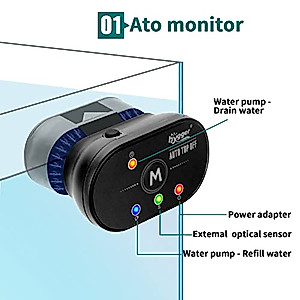 hygger Aquarium Alarm Auto Top Off Kit, Fish Tank Smart ATO Water Pump Auto Refill Water and One-Key Drain Water, Water Level Monitor Two Pairs of Protection Sensors for Saltwater Freshwater Tank