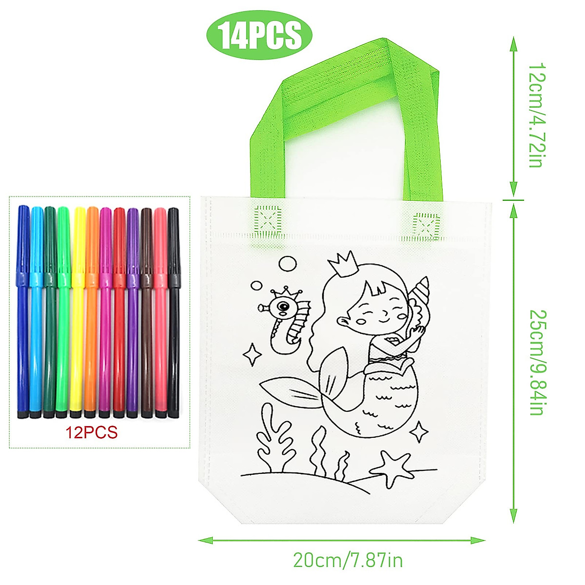 NA 14Pack Coloring Goodie Bags, Kids DIY Graffiti Bags, Kindergarten Children Art Craft Project, Party Favor Bags for Birthday, Tea Party, Celebration