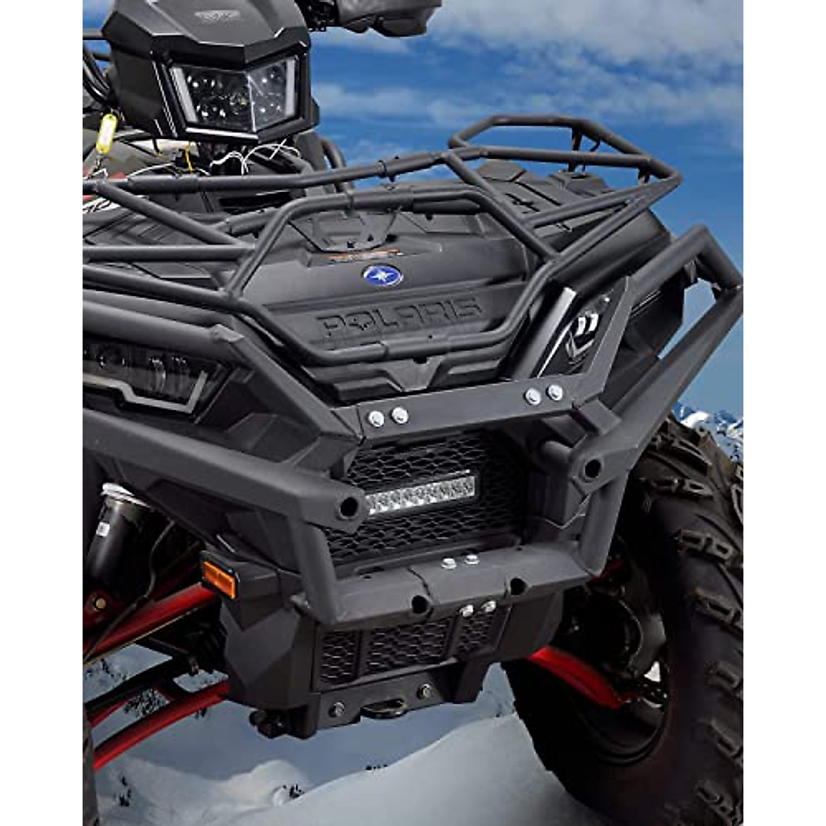 ATV Sportsman Front Mesh Grill With Light, A & UTV PRO Black Grille with LED Light Bar for 2017-2022 Polaris Sportsman XP 1000 SP 850 Accessories