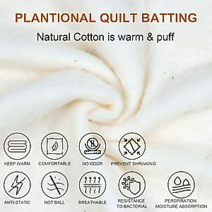 PLANTIONAL Natural Cotton Batting for Quilts: 47-Inch x 59-Inch Light Weight Purely Natural All Season Quilt Batting for Quilts, Craft and Wearable Arts