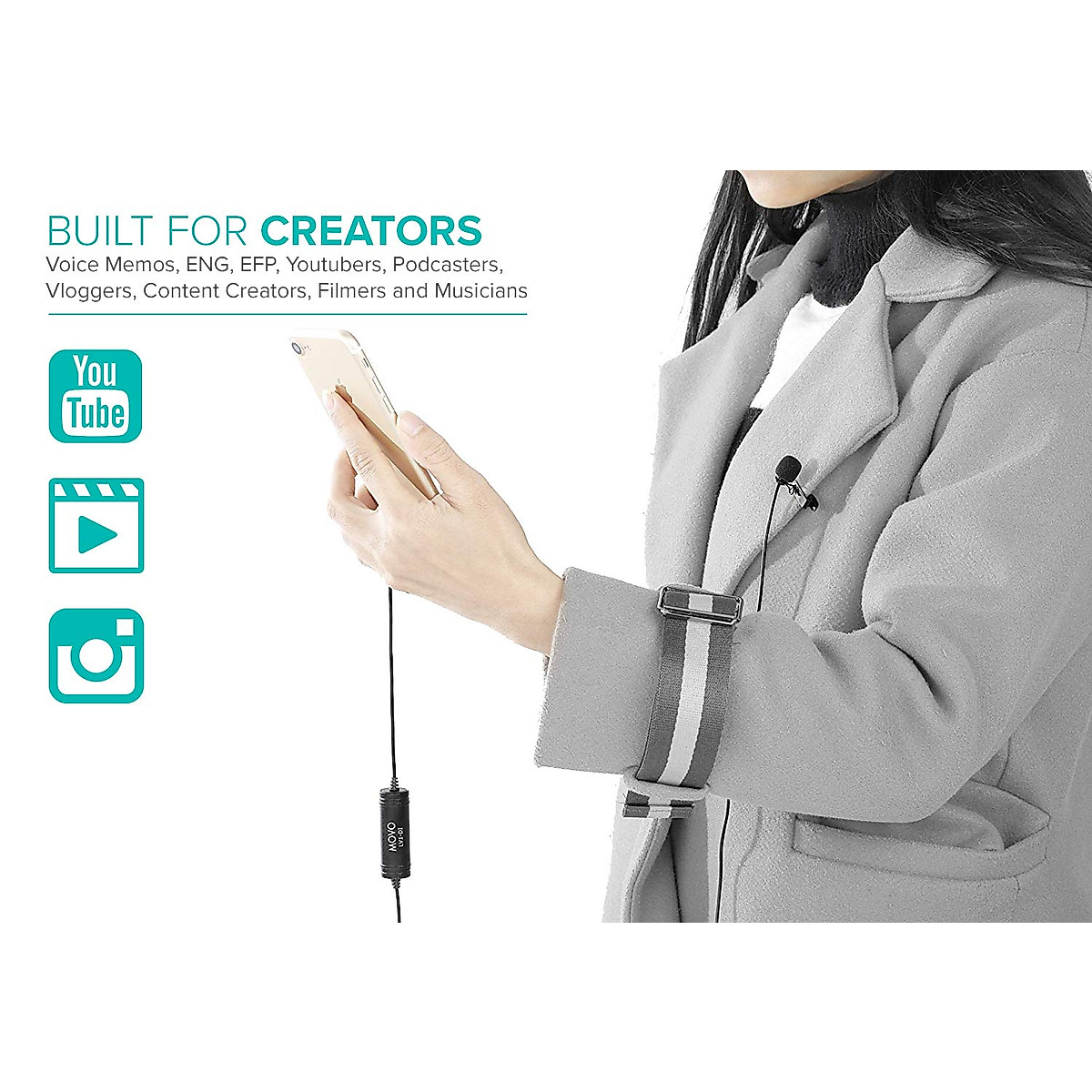 Movo LV1-DI High Fidelity Digital Lavalier Omnidirectional Clip on Microphone for iPhone with MFi Certified Lightning Connector Compatible with iPhone, iPad, iPod, iOS Smartphones and Tablets