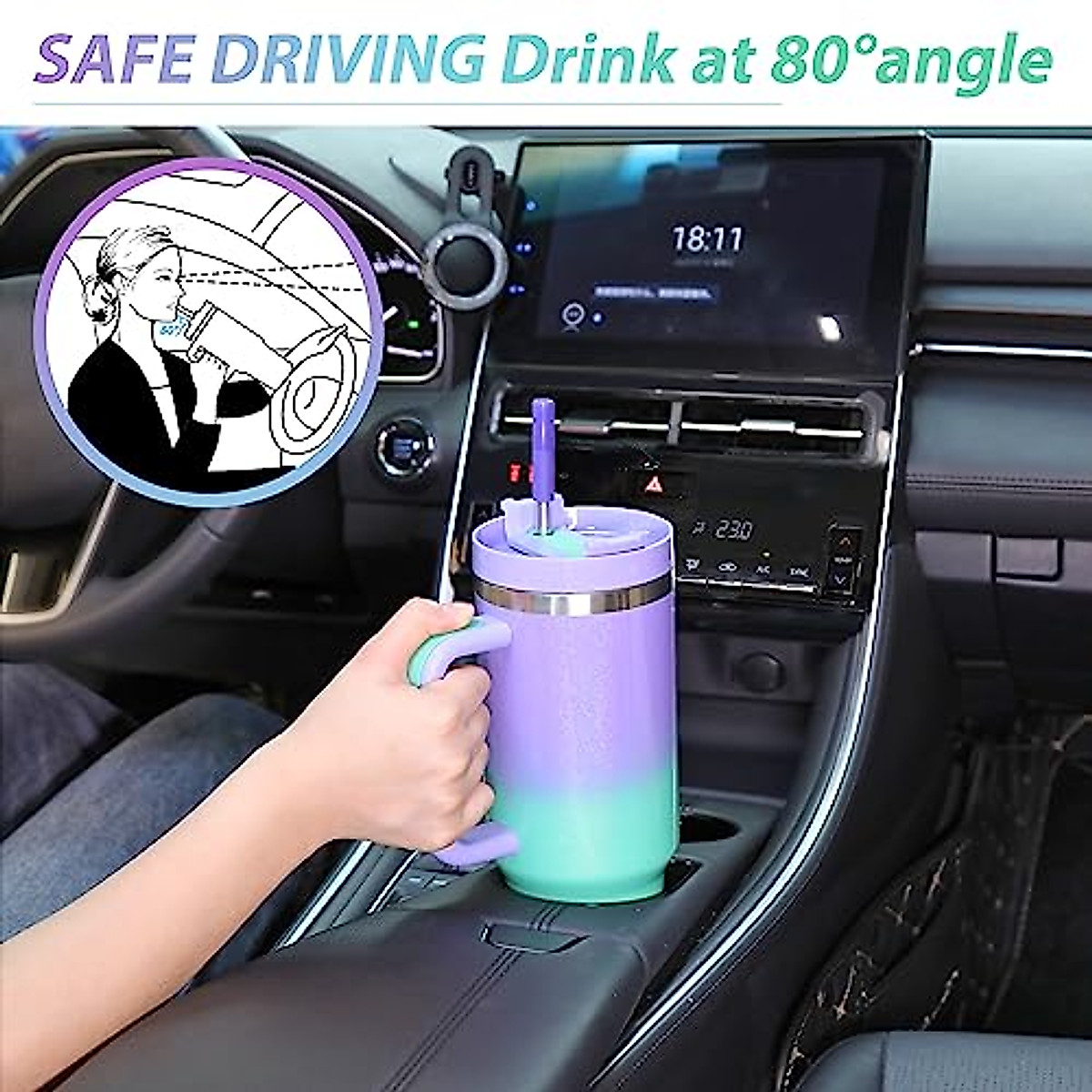 40 oz Tumbler with Handle, Upgraded Insluated Stainless Steel Tumbler with Lid and Straw, Double Wall Travel Coffee Mug Iced Cup, Keeps Cold for 34 Hours, Dishwasher Safe, BPA Free, Fairyland Green