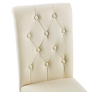 LSSBOUGHT Button-Tufted Dining Chairs Set of 4, Kitchen Chairs with Solid Wood Legs, Parsons Fabric Dinning Room Chairs with High Back, Padded Armless Side Chair for Kitchen Dining Room, (4pcs,Beige)